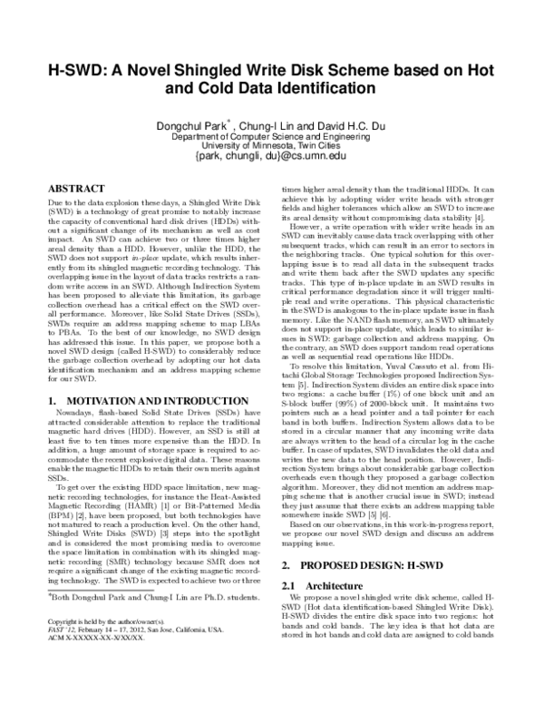 (PDF) H-SWD: A Novel Shingled Write Disk Scheme based on Hot and Cold Data Identification