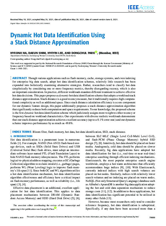 (PDF) Dynamic Hot Data Identification Using a Stack Distance Approximation