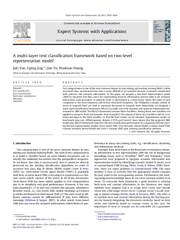 (PDF) A multi-layer text classification framework based on two-level ...