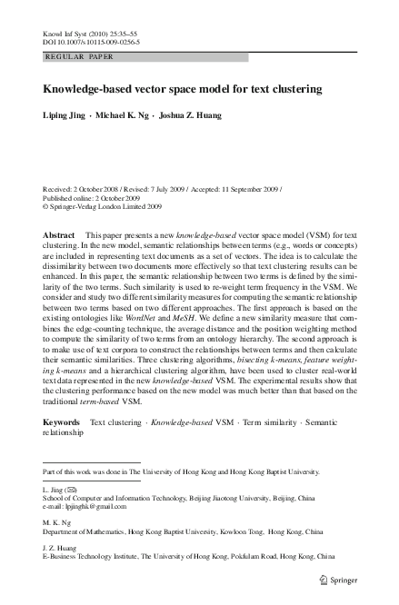 (PDF) Knowledge-based vector space model for text clustering