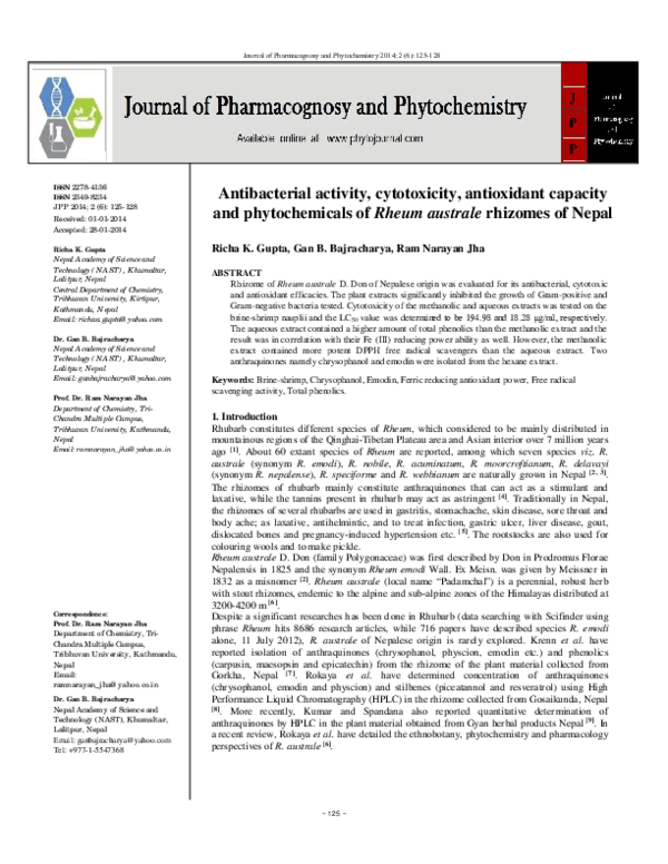 (PDF) Antibacterial activity, cytotoxicity, antioxidant capacity and phytochemicals of Rheum ...