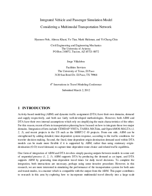(PDF) Integrated Vehicle and Passenger Simulation Model Considering a Multimodal Transportation ...