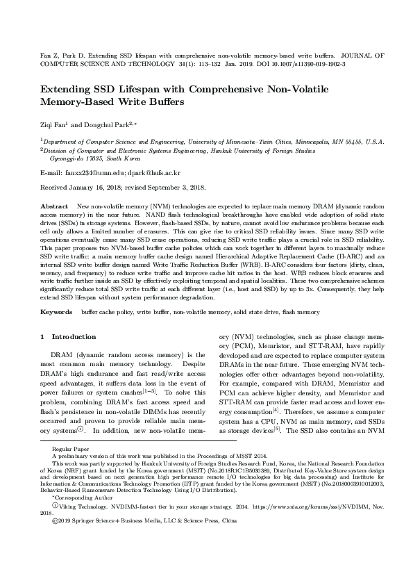 Pdf Extending Ssd Lifespan With Comprehensive Non Volatile Memory Based Write Buffers