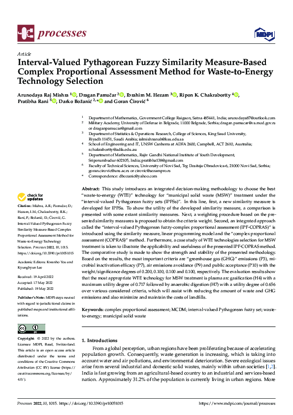 (PDF) Interval-Valued Pythagorean Fuzzy Similarity Measure-Based Complex Proportional Assessment ...