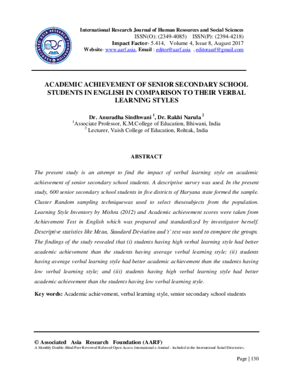 (PDF) Academic achievement of senior secondary school students in relation to their anxiety ...