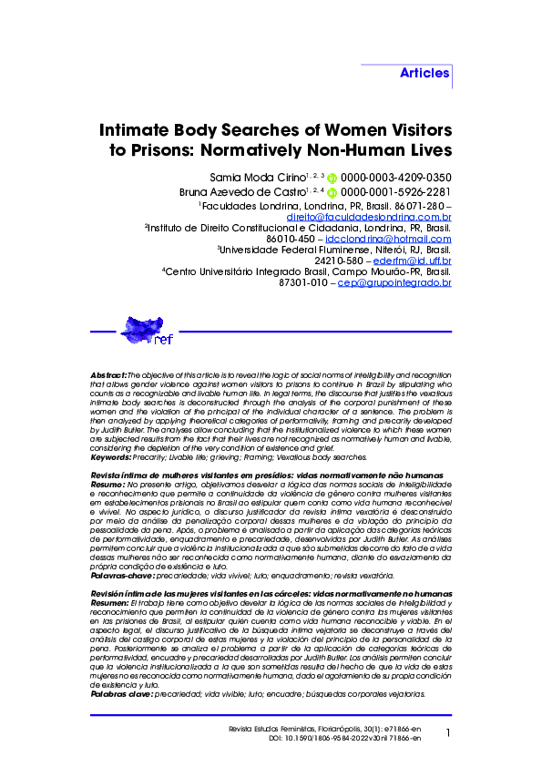 (PDF) Intimate Body Searches of Women Visitors to Prisons: Normatively ...