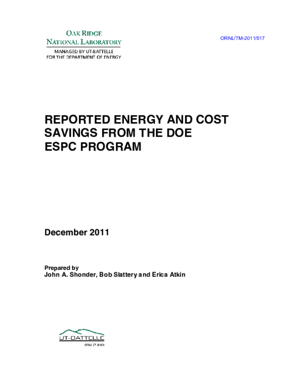 (PDF) Reported Energy and Cost Savings from the DOE ESPC Program
