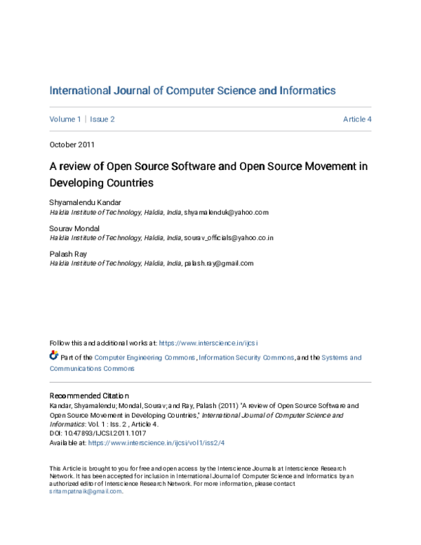 (PDF) A review of Open Source Software and Open Source Movement in ...