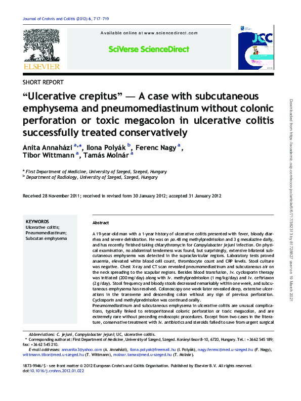 (PDF) “Ulcerative crepitus” — A case with subcutaneous emphysema and ...