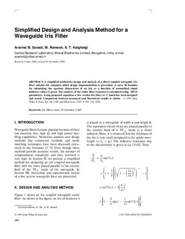 (PDF) Simplified design and analysis method for a waveguide iris filter