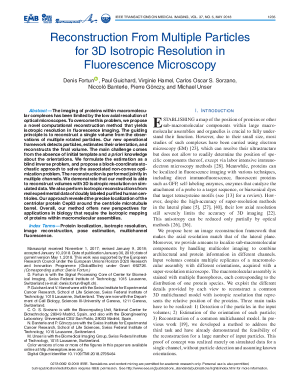 Pdf Reconstruction From Multiple Particles For 3d Isotropic Resolution In Fluorescence Microscopy