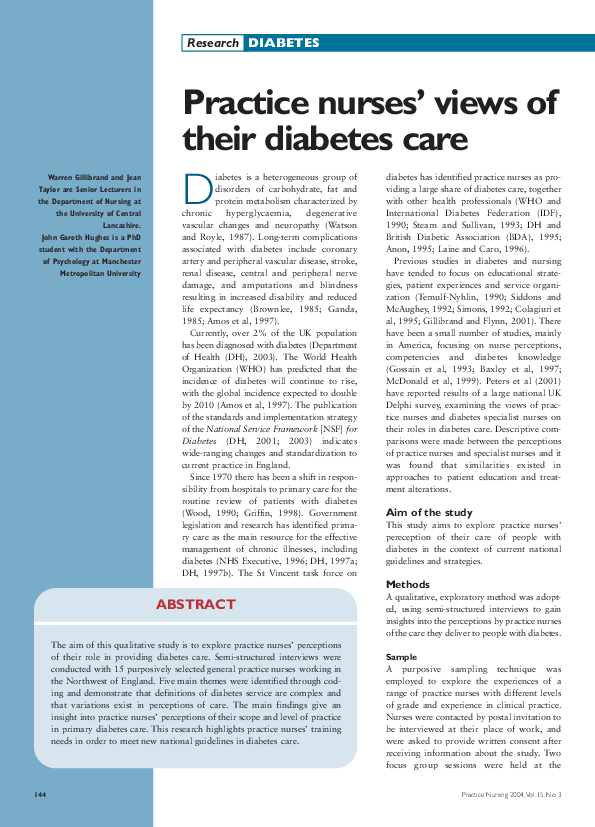 (PDF) Practice nurses’ views of their diabetes care