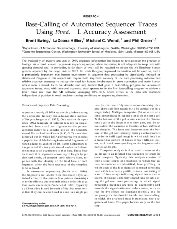 (PDF) Base-Calling of Automated Sequencer Traces UsingPhred. I ...