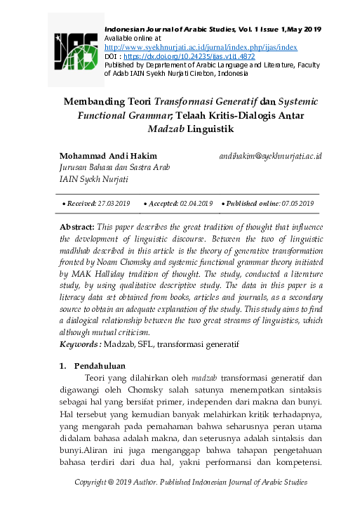 (PDF) Membanding Teori Transformasi Generatif dan Systemic Functional ...