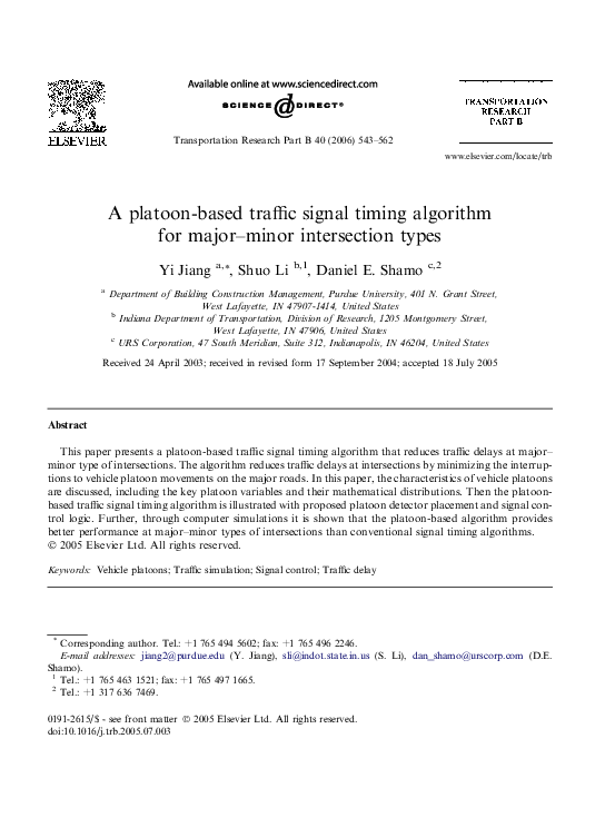 (PDF) A platoon-based traffic signal timing algorithm for major–minor intersection types