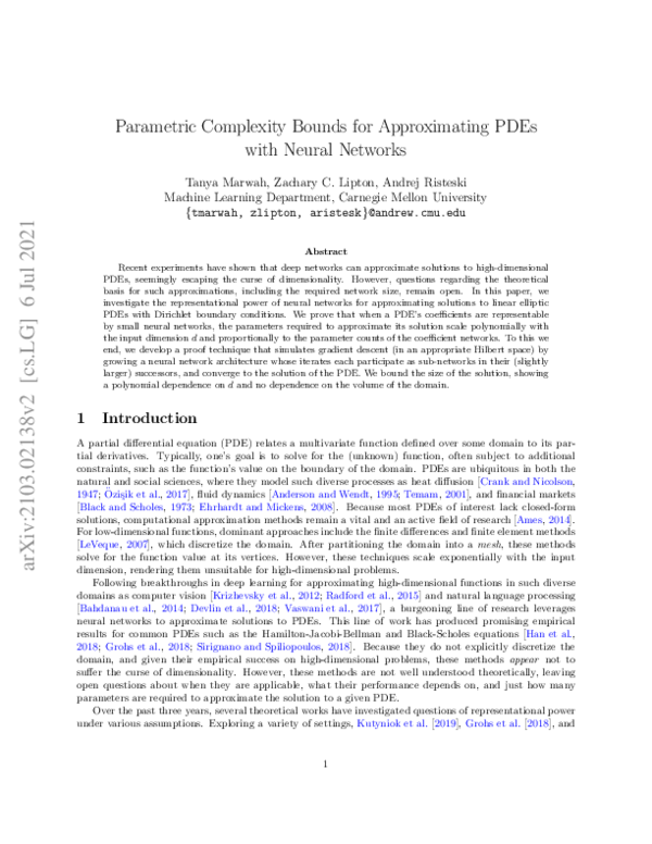 Pdf Parametric Complexity Bounds For Approximating Pdes With Neural Networks