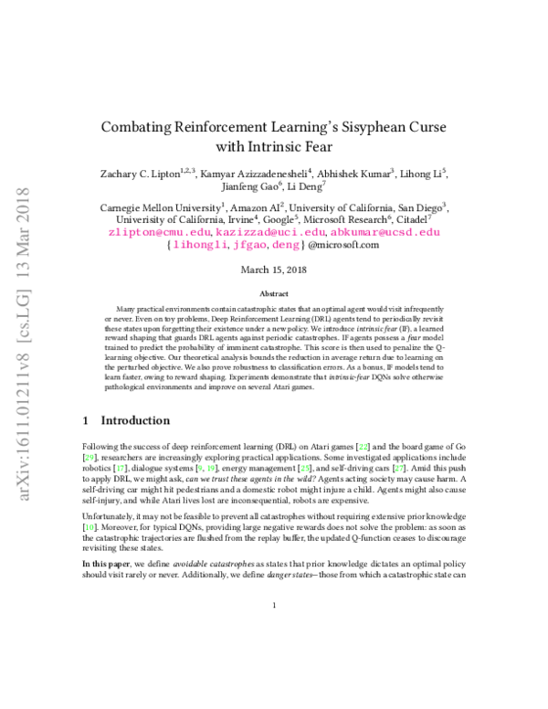 (PDF) Combating Deep Reinforcement Learning ’ s Sisyphean Curse with ...