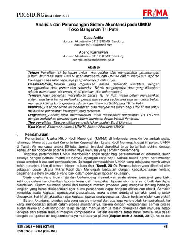 (PDF) Analisis dan Perancangan Sistem Akuntansi pada UMKM Toko Bangunan Tri Putri
