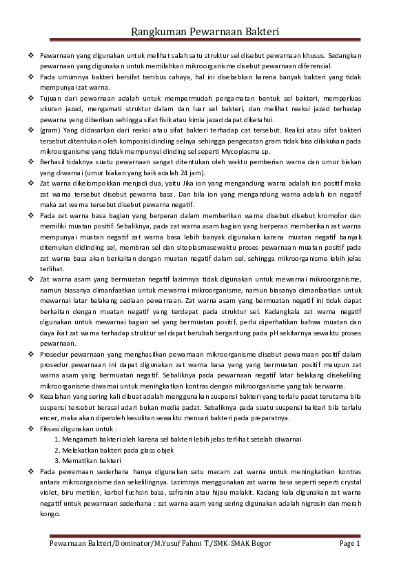 (DOC) Rangkuman Pewarnaan Bakteri