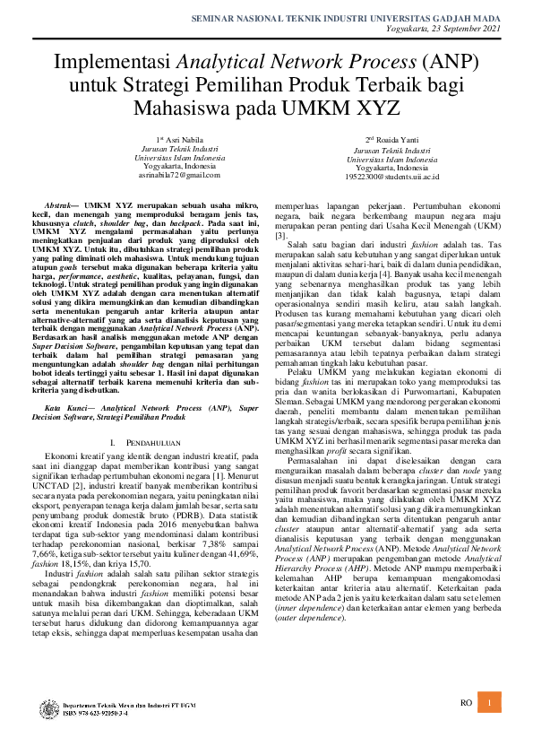 (PDF) Implementasi Analytical Network Process (ANP) untuk Strategi ...