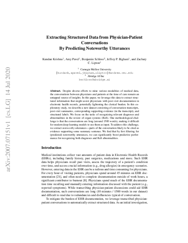 (PDF) Extracting Structured Data from Physician-Patient Conversations ...