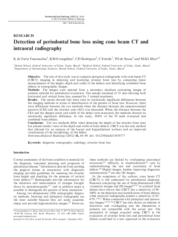Pdf Detection Of Periodontal Bone Loss Using Cone Beam Ct And Intraoral Radiography Maria