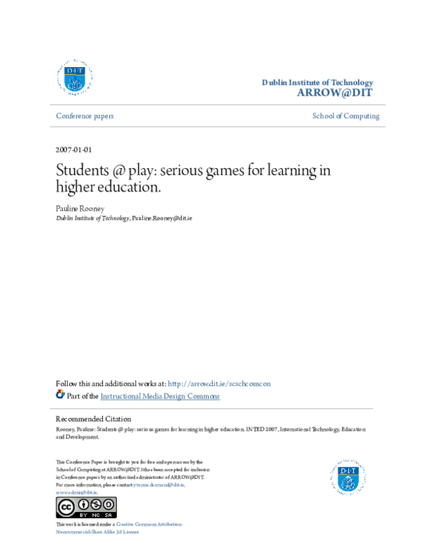 (PDF) Serious Games for Learning – a Review of the Literature
