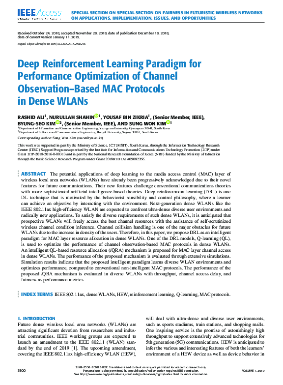 (PDF) Deep Reinforcement Learning Paradigm for Performance Optimization of Channel Observation ...