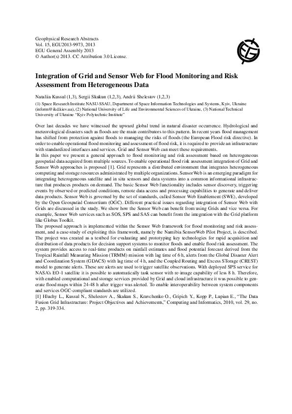 (PDF) Integration of Grid and Sensor Web for Flood Monitoring and Risk Assessment from ...