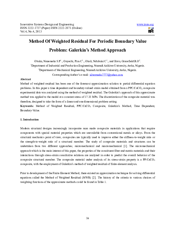 Pdf Method Of Weighted Residual For Periodic Boundary Value Problem Galerkins Method Approach