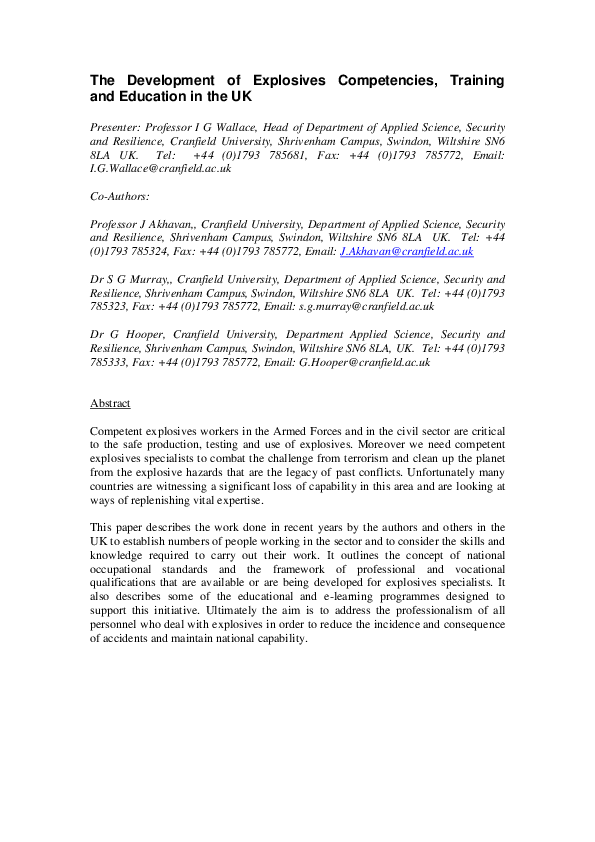 (PDF) The Development of explosives competencies, training and ...