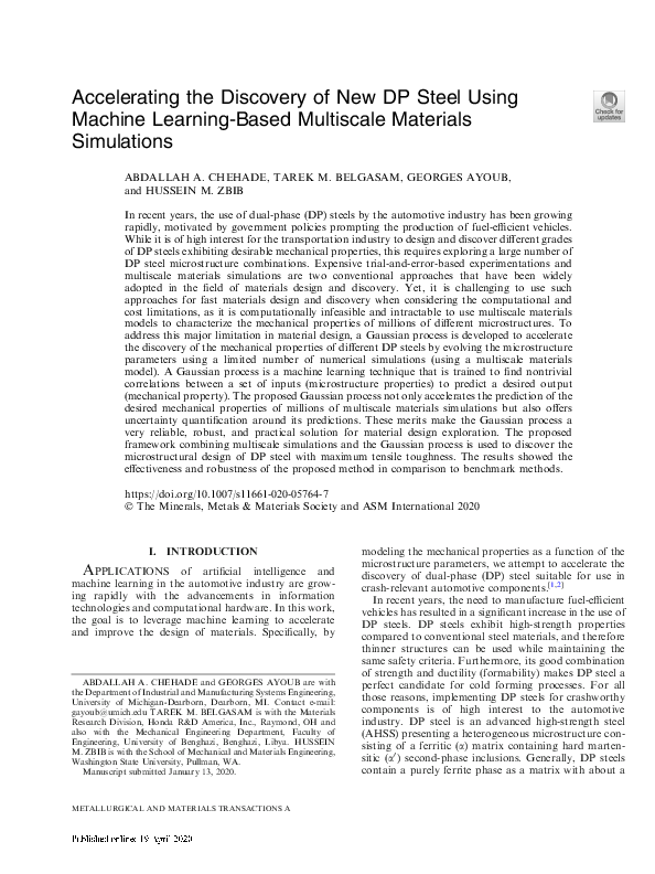 (PDF) Accelerating the Discovery of New DP Steel Using Machine Learning-Based Multiscale ...