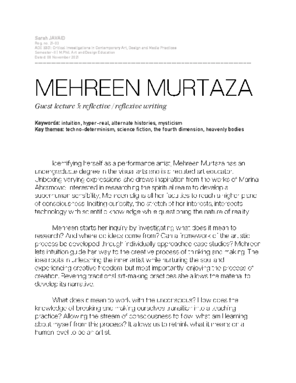 (PDF) Reflective Essay: Mehreen Murtaza