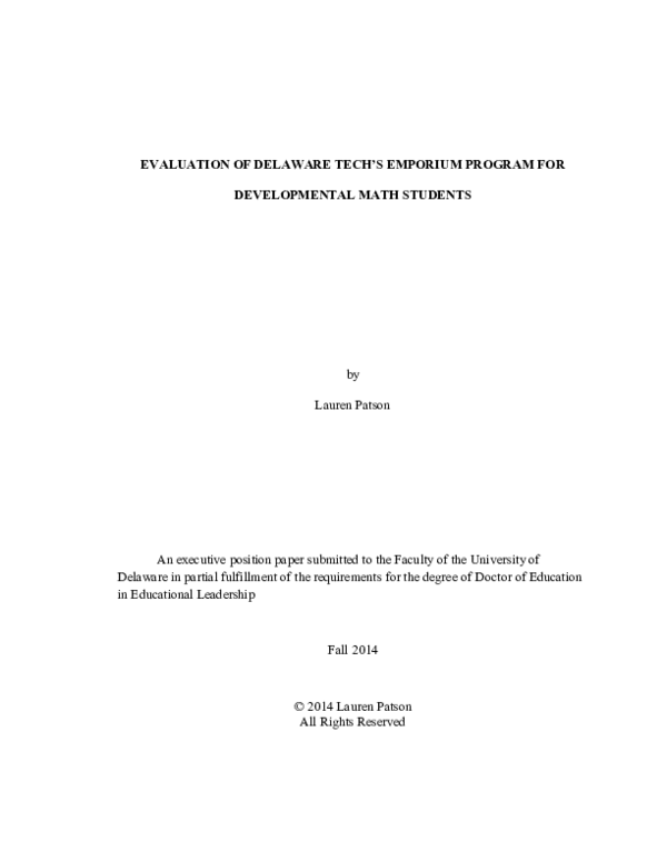(PDF) Evaluation of Delaware Tech's emporium program for developmental ...