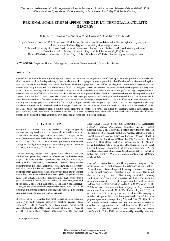 Pdf Regional Scale Crop Mapping Using Multi Temporal Satellite Imagery