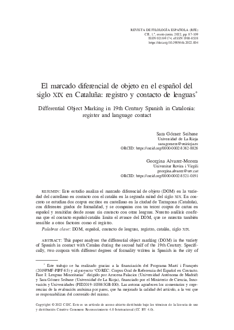 (PDF) El marcado diferencial de objeto en el español del siglo XIX en Cataluña: registro y ...