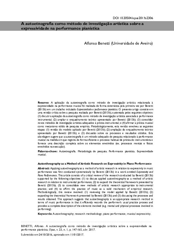 (PDF) A autoetnografia como método de investigação artística sobre a ...