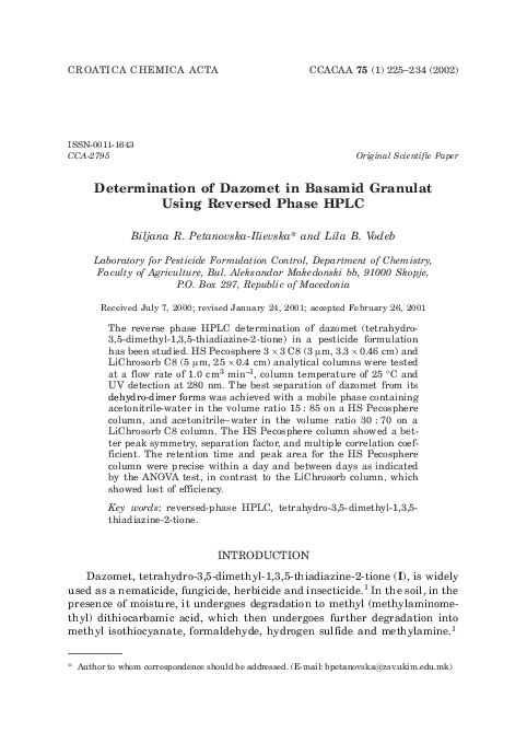 (PDF) Determination of Dazomet in Basamid Granulat Using Reversed Phase ...