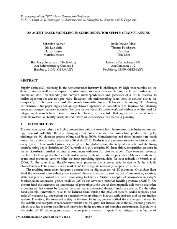 (PDF) On agent-based modeling in semiconductor supply chain planning