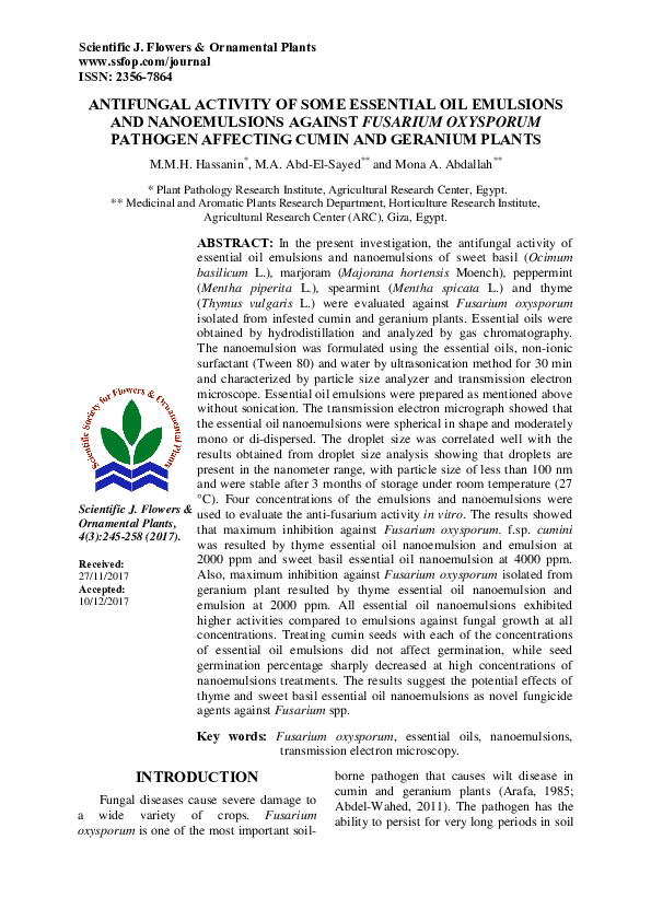 (PDF) Antifungal Activity of Some Essential Oil Emulsions and Nanoemulsions Against Fusarium ...