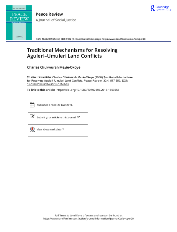 (PDF) Traditional Mechanisms for Resolving Aguleri–Umuleri Land Conflicts