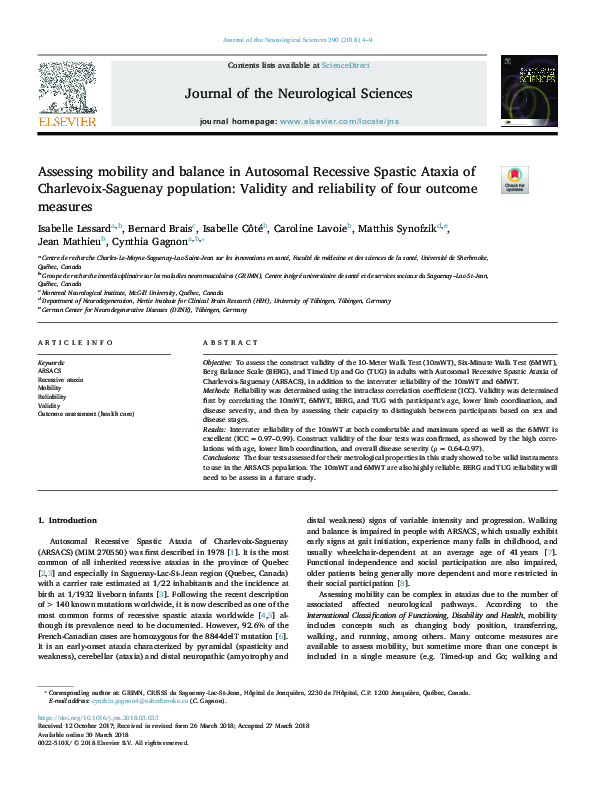 (PDF) Assessing mobility and balance in Autosomal Recessive Spastic Ataxia of Charlevoix ...