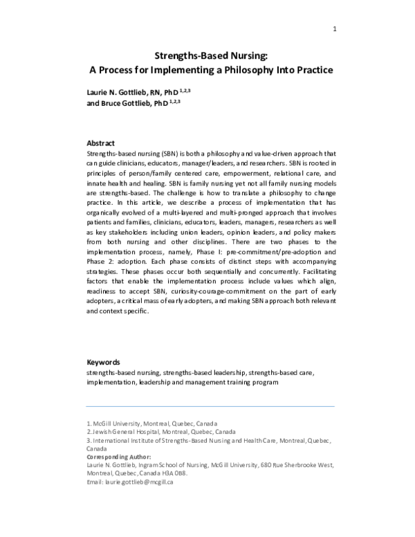 (PDF) Strengths-Based Nursing: A Process for Implementing a Philosophy ...