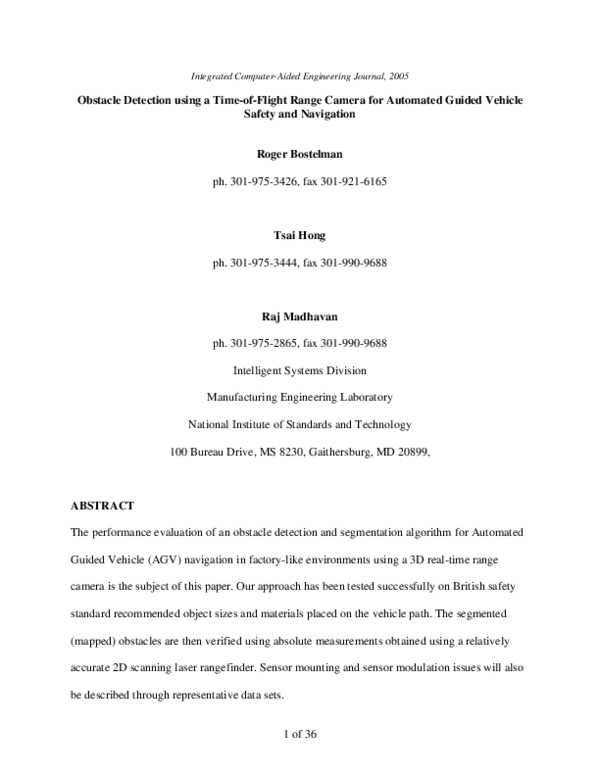 (PDF) Obstacle detection using a Time-of-Flight range camera for ...