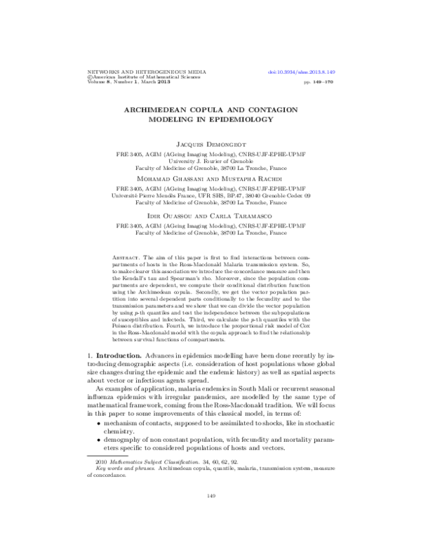 (PDF) Archimedean copula and contagion modeling in epidemiology