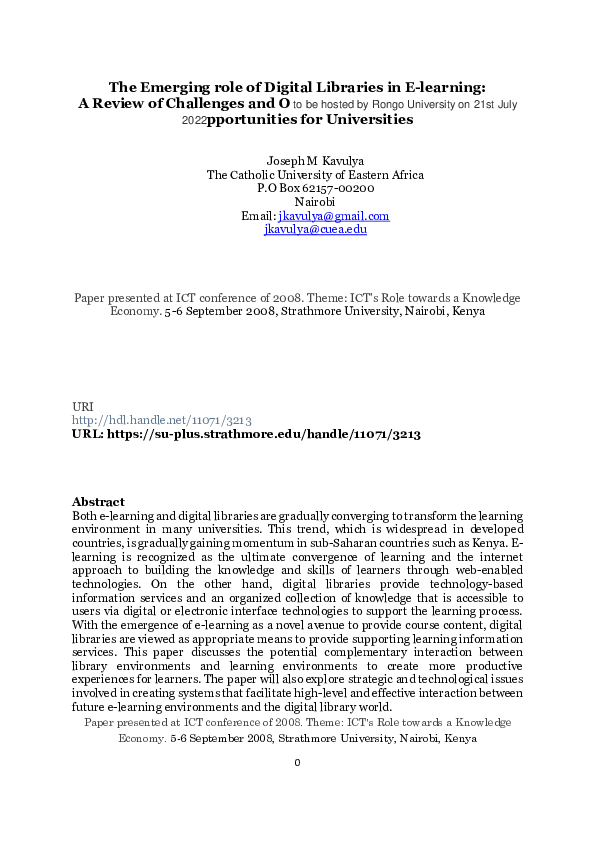 (PDF) The Emerging Role of Digital Libraries in E-learning: A Review of Challenges and ...