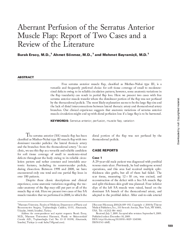 (PDF) Aberrant Perfusion of the Serratus Anterior Muscle Flap: Report ...