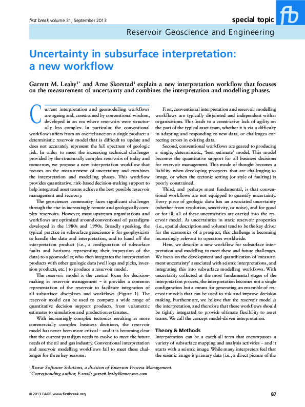 (PDF) Uncertainty in subsurface interpretation: a new workflow