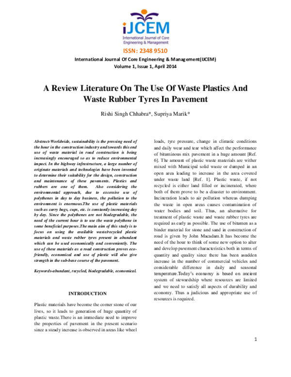 (PDF) A Review Literature On The Use Of Waste Plastics And Waste Rubber ...