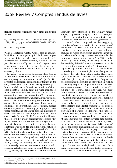 (PDF) Reassembling Rubbish: Worlding Electronic Waste by Josh Lepawsky ...
